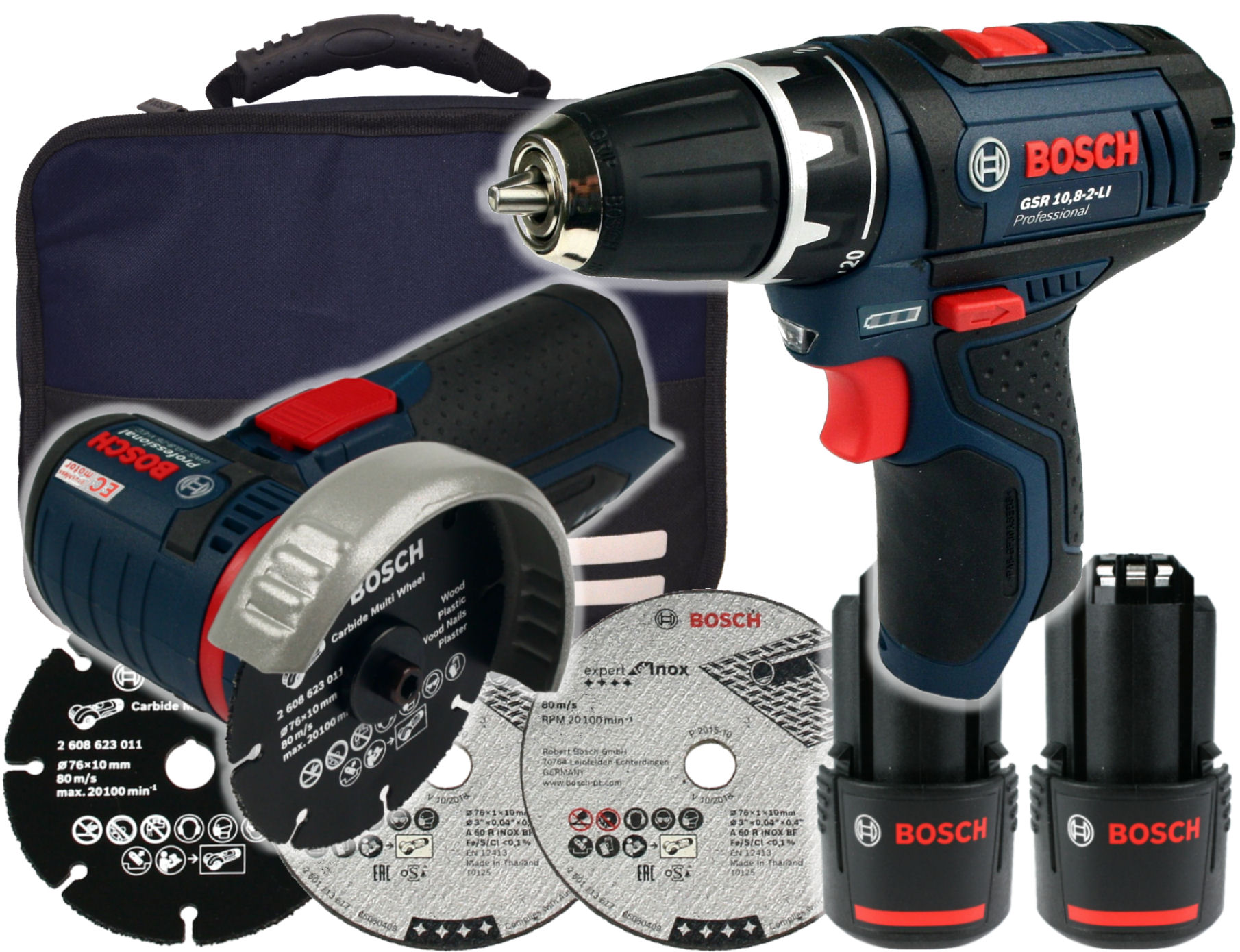 GSR 12V-15 + GWS 12V-76 BOSCH 2x2,0Ah TORBA (3165140955324) • Cena ...