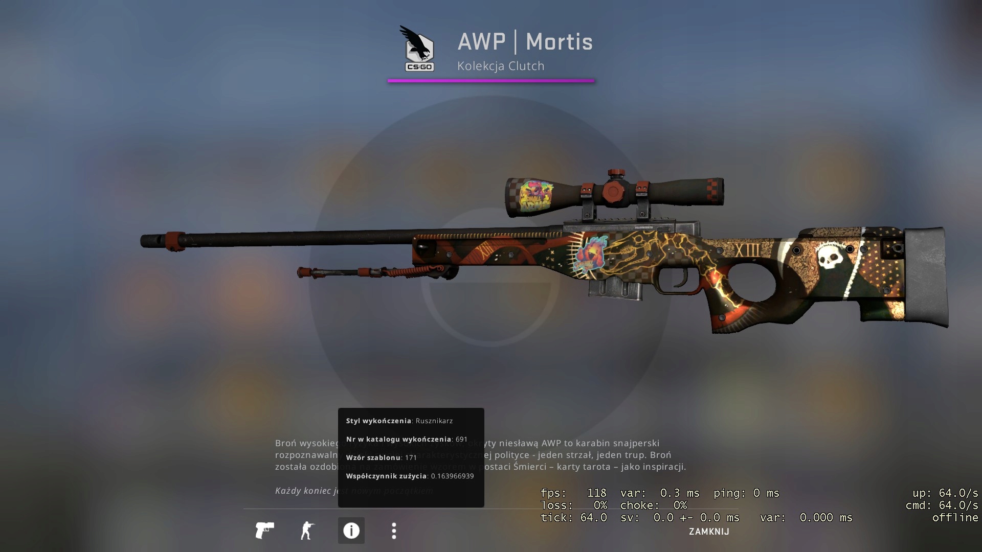 AWP MORTIS CS GO skin + STICKER - 7581497115 - oficjalne archiwum allegro