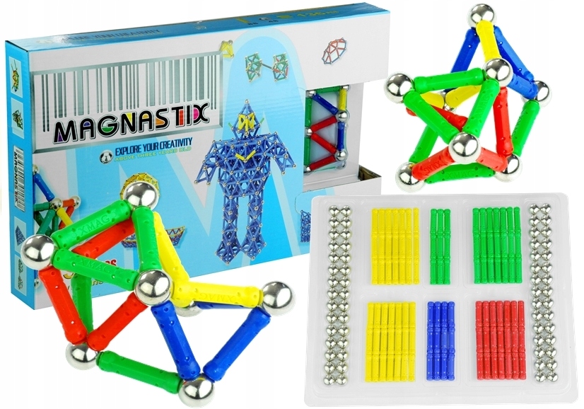 ZESTAW KLOCKI MAGNETYCZNE MAGNASTIX KULKI + 188 EL - 7646704729 ...