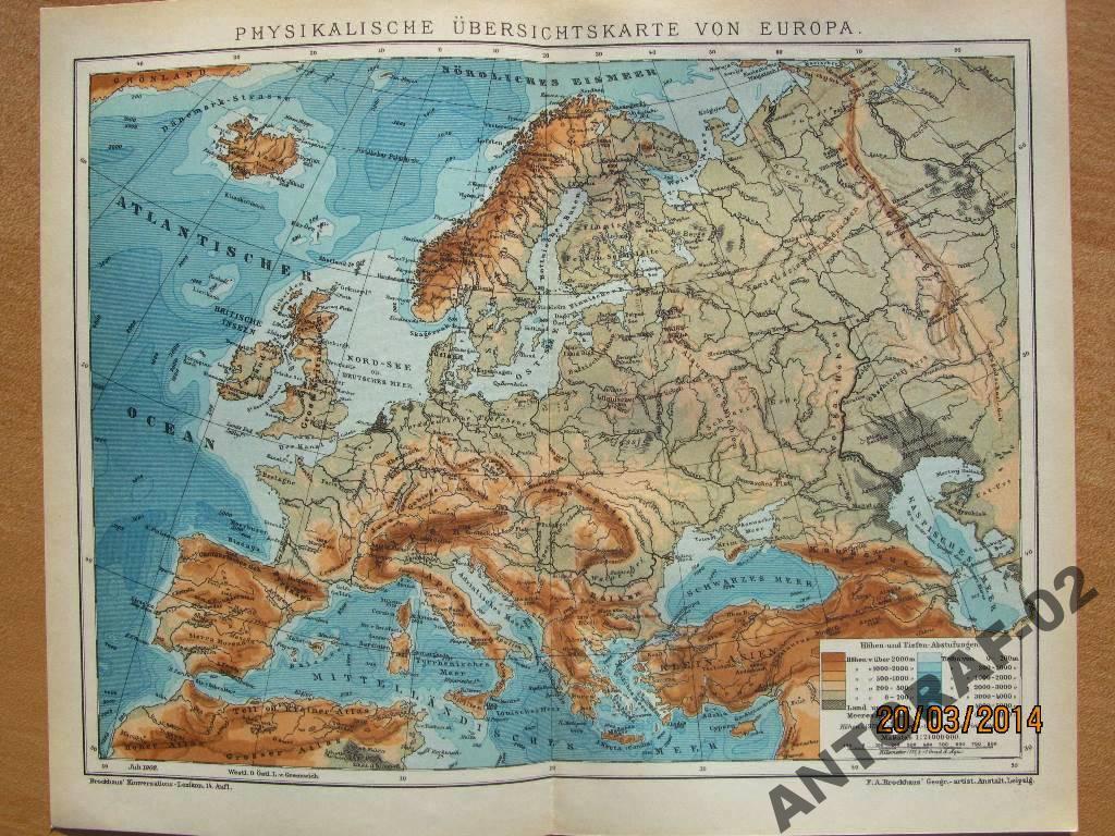 EUROPA MAPA FIZYCZNA stara mapa 1908 r. - 6104324151 - oficjalne ...