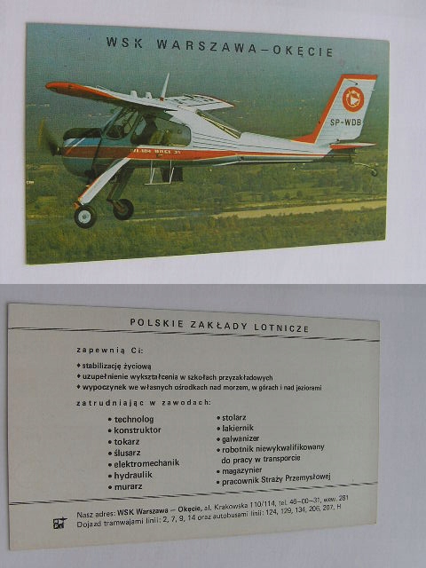 OKĘCIE WSK ZAKŁADY LOTNICZE SAMOLOT WILGA REKLAMA - 7731883700 ...