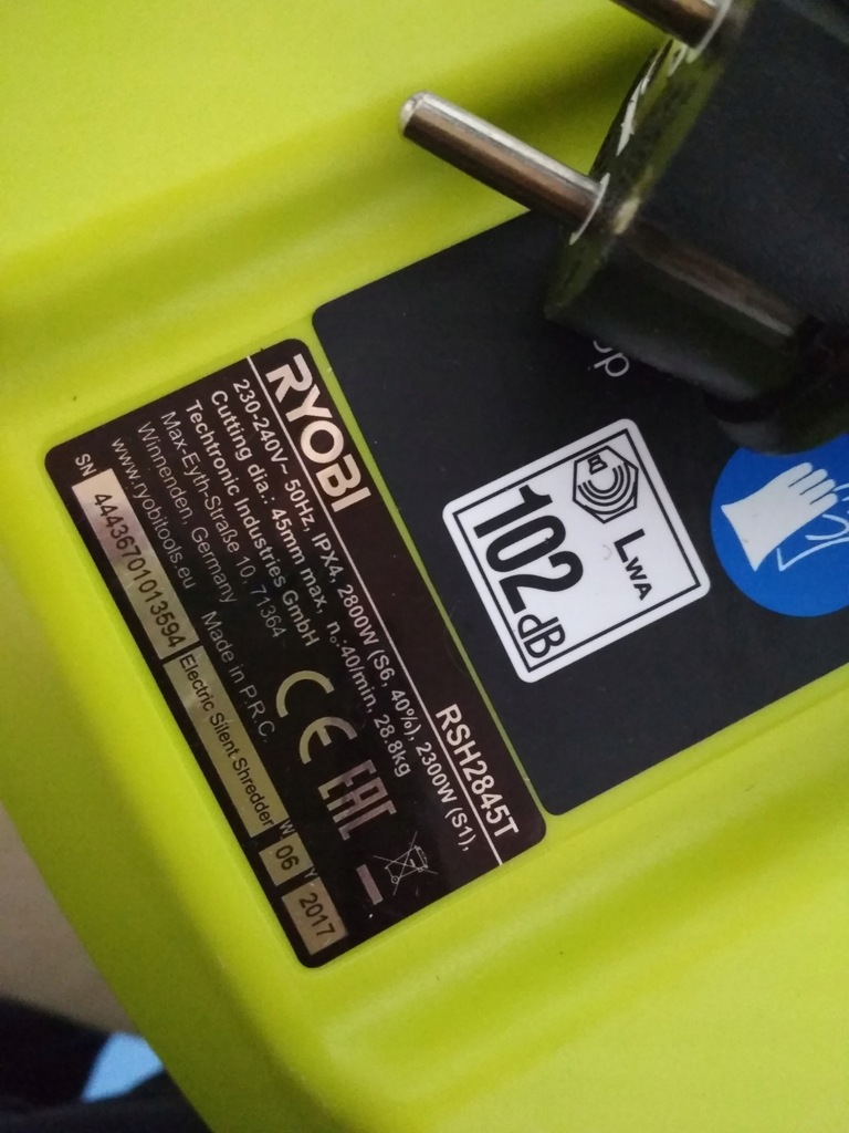 C3484 RYOBI RSH2845T ROZDRABNIACZ DO GAŁĘZI 2800W - 7771709767 ...