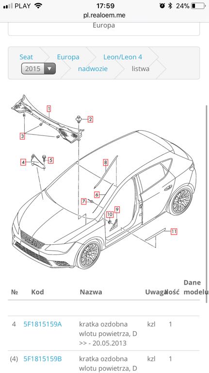 Seat Leon 4 12-16 listwa szyby 5F0854542 5F0854541 - 7159977826 ...