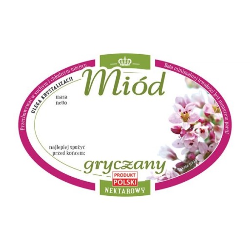 ETYKIETY OWALNE korona SAMOPRZYLEPNE 100szt miód GRYCZANY (E335) • Cena ... ETYKIETY OWALNE korona SAMOPRZYLEPNE 100szt miód GRYCZANY (E335) • Cena ...
